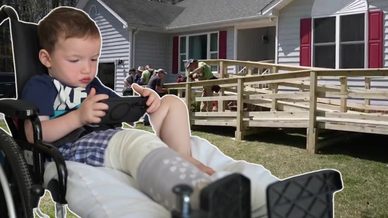 Community builds ramp for 2-year-old who lost foot in lawn mower accident