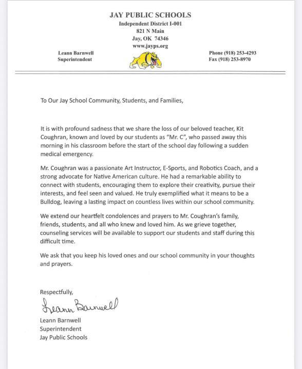 Jay teacher experiences medical emergency, dies in his classroom