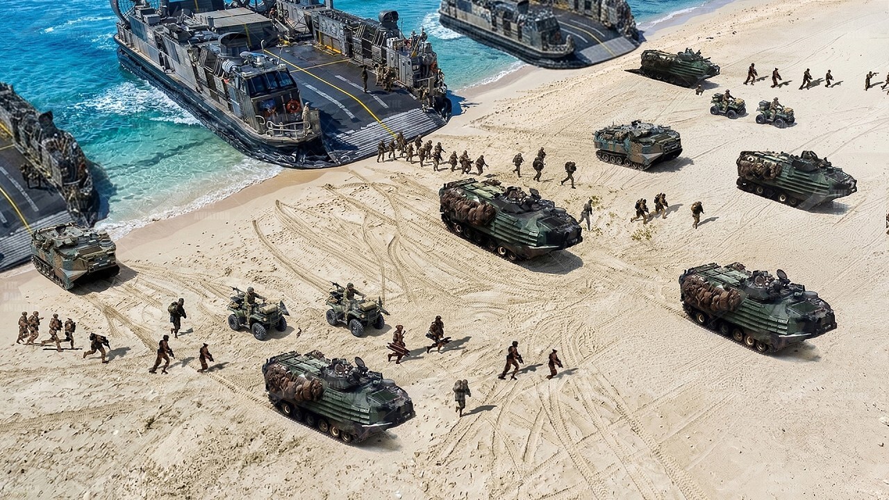 US military showing off crazy amphibious assault during massive beach ...