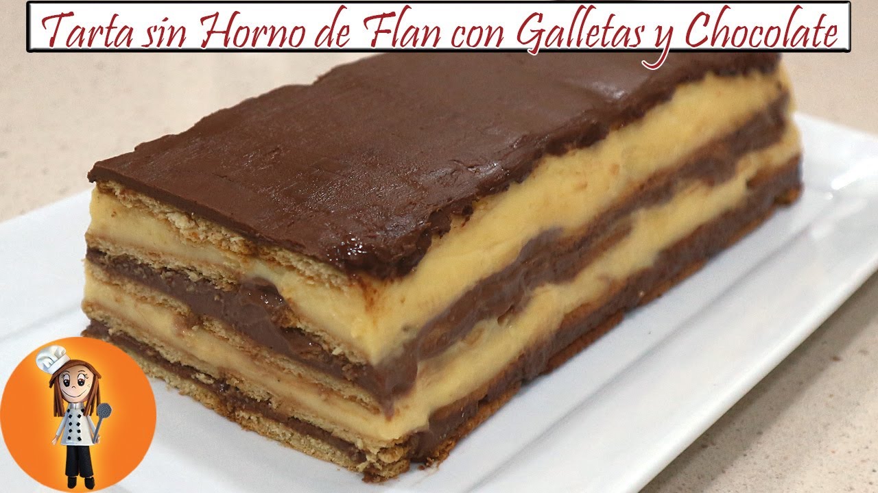 Tarta sin horno de flan con galletas y chocolate | Receta de cocina en ...