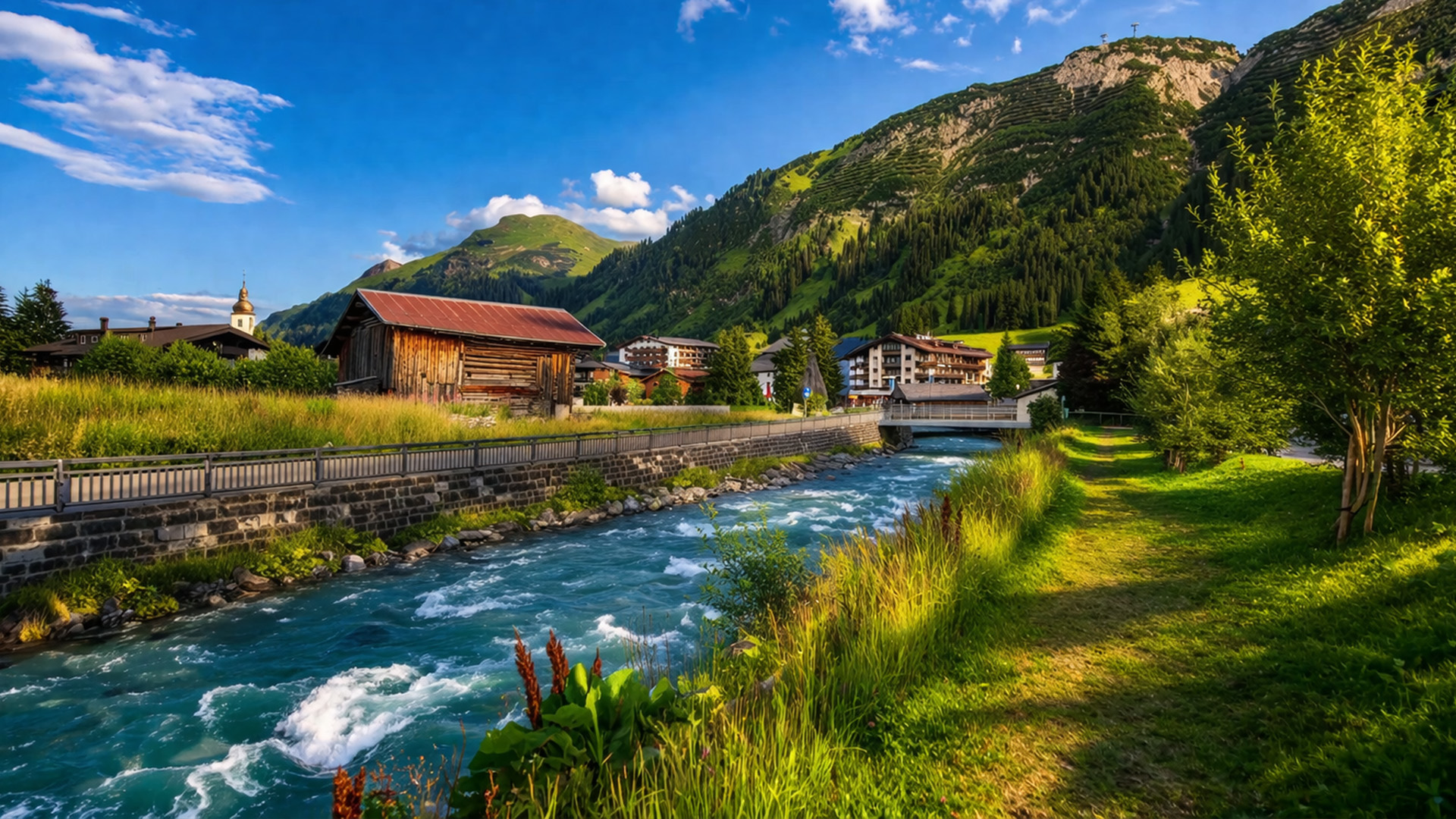 Lech Austria evening walk luxury alpine village (4K)