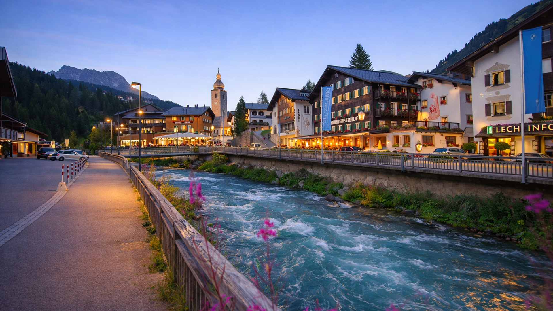 Lech Austria alpine village evening views (4K)