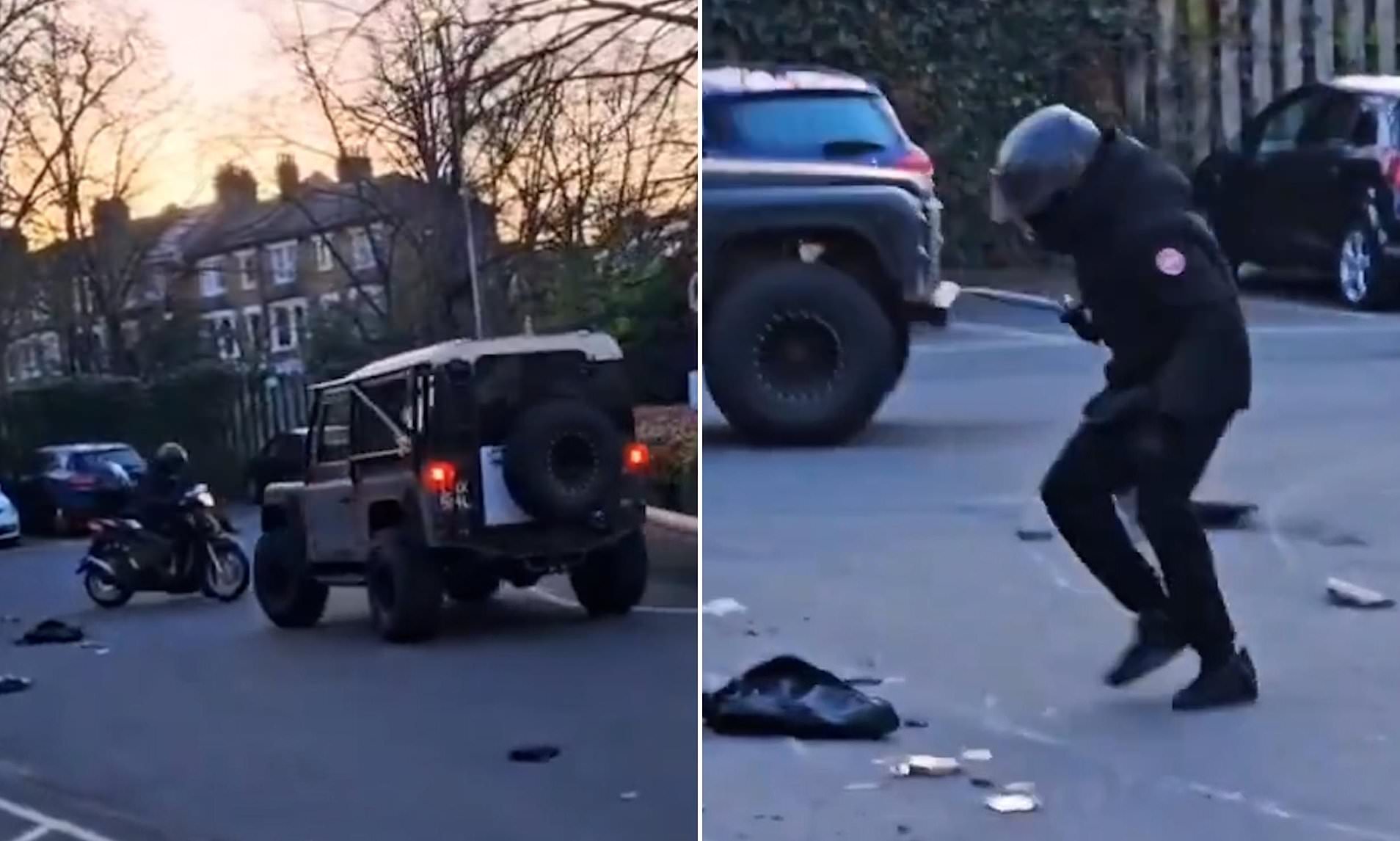 Moment hero Land Rover driver tackles suspected machete-wielding thief ...