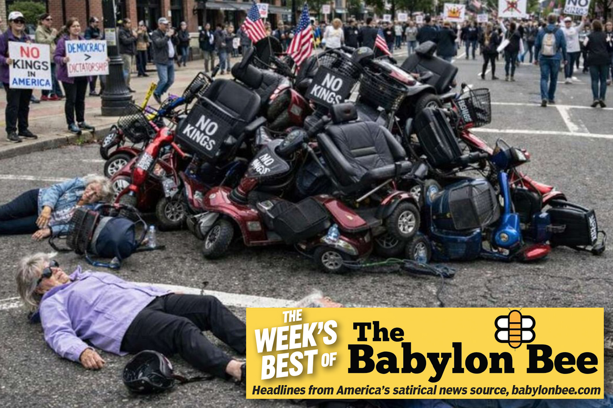 Best of the Babylon Bee: Multi-scooter pileup at 'No Kings' rally ...