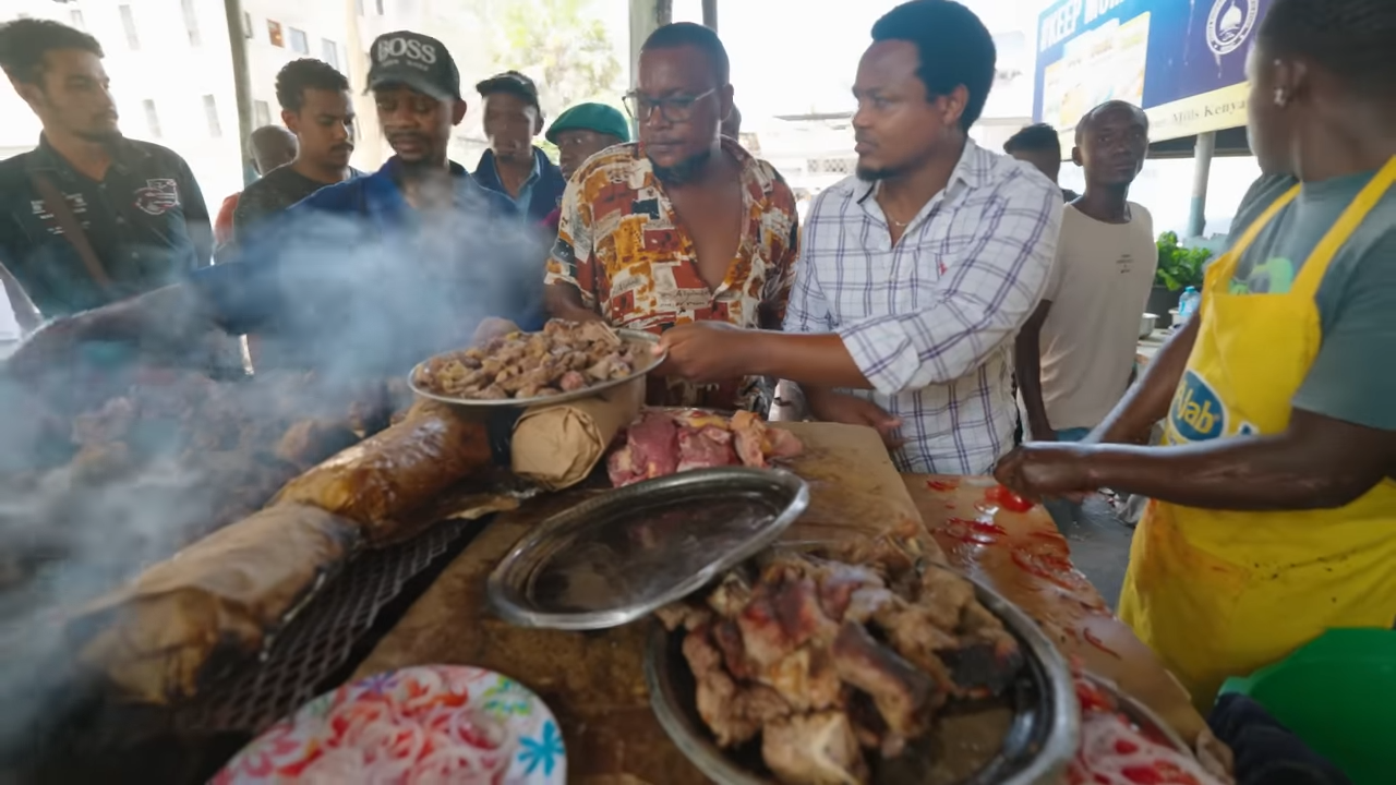 Whole cow roasted over open fire - Kenya street food