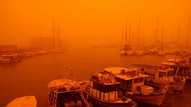 Greece's Crete island covered in orange African dust