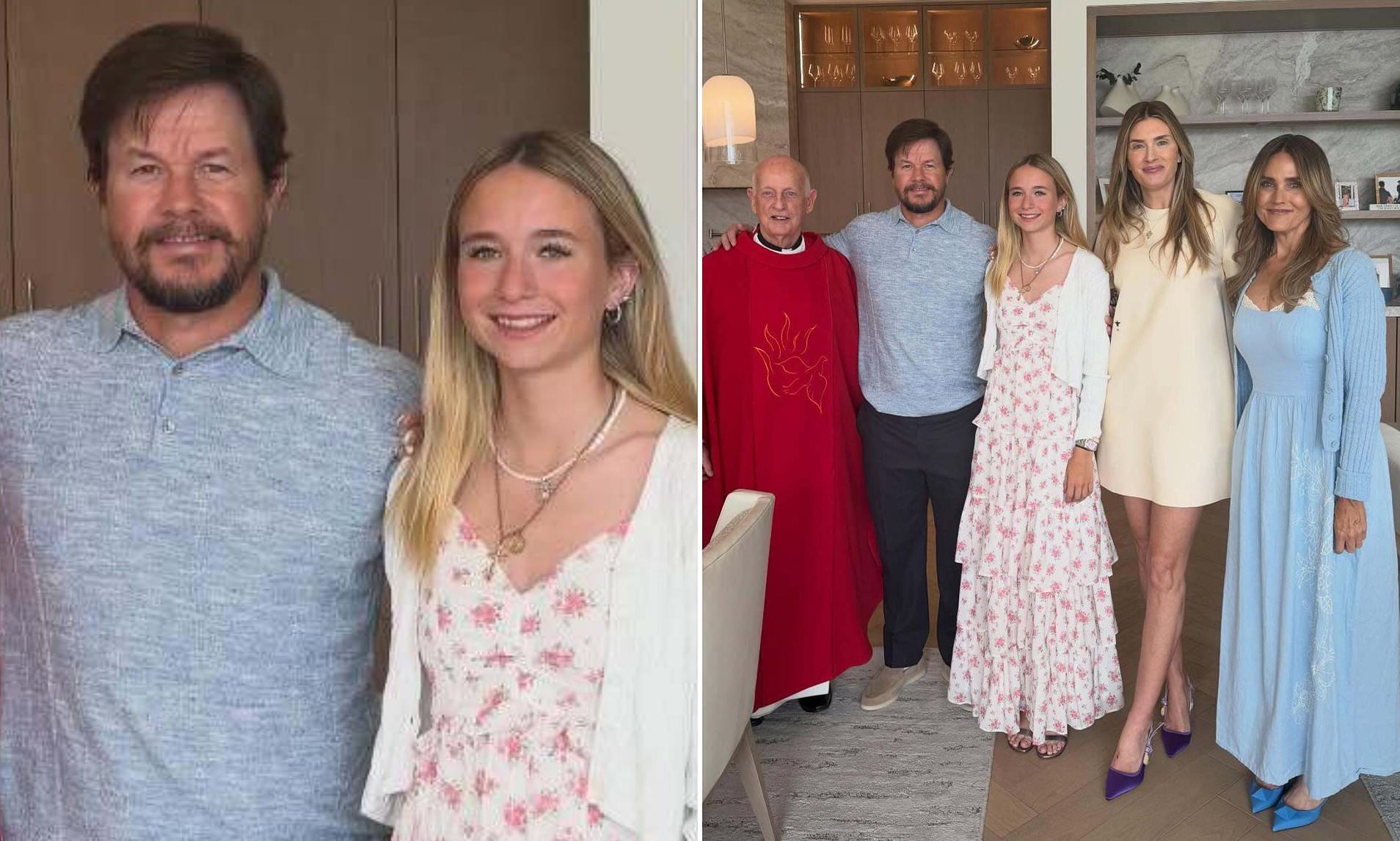 Mark Wahlberg, 54, debuts a beard as he poses with his wife and daughters