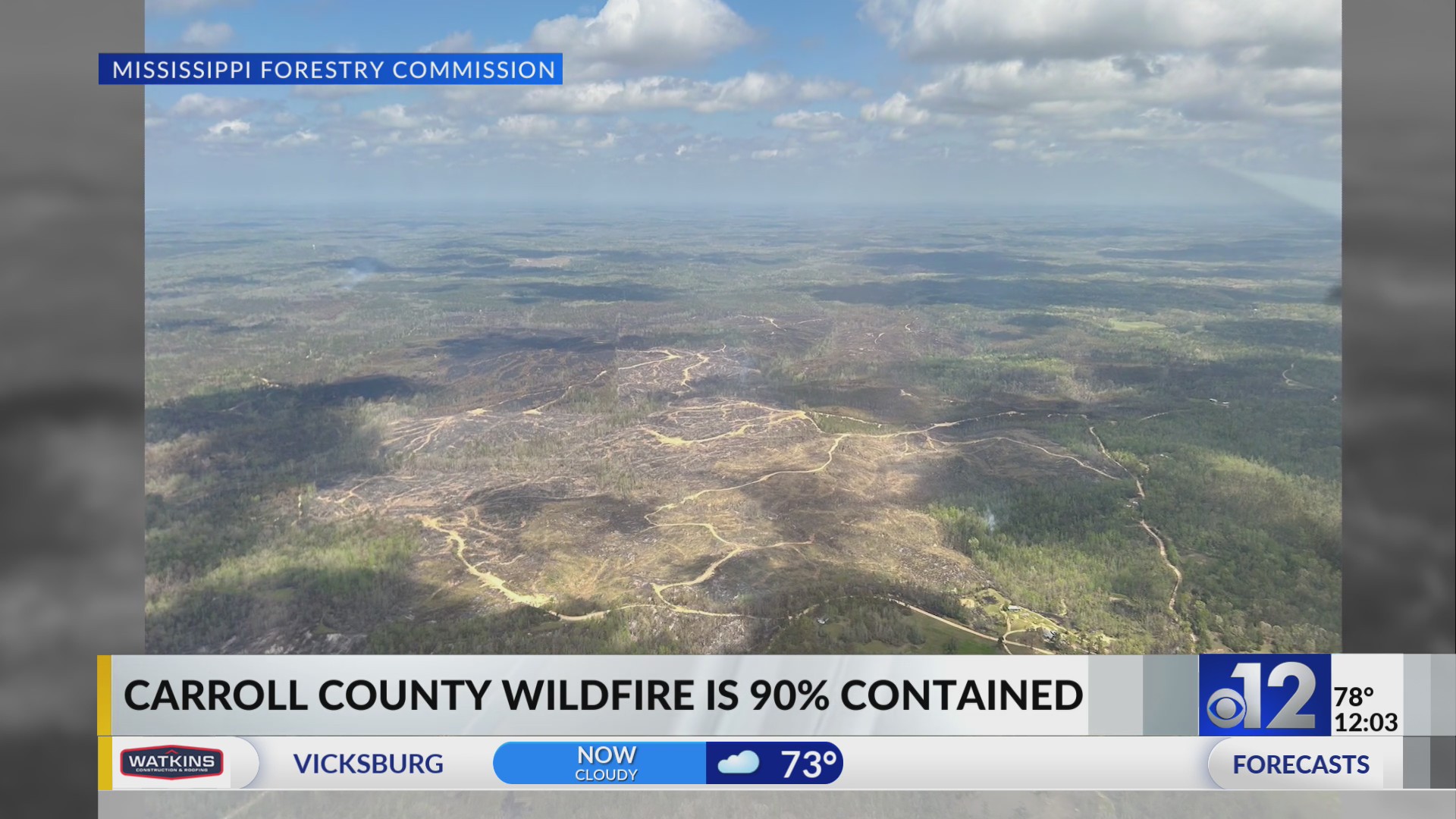 Carroll County wildfire is 90% contained