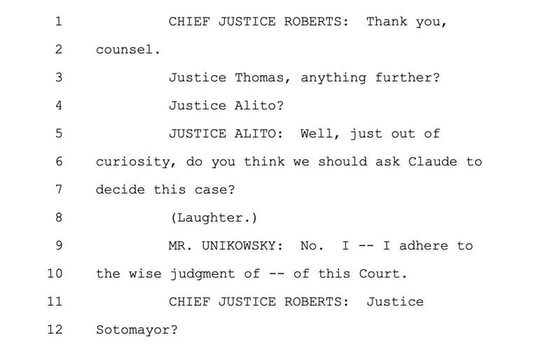 Supreme Court Justice Samuel Alito jokes about letting Claude AI decide ...