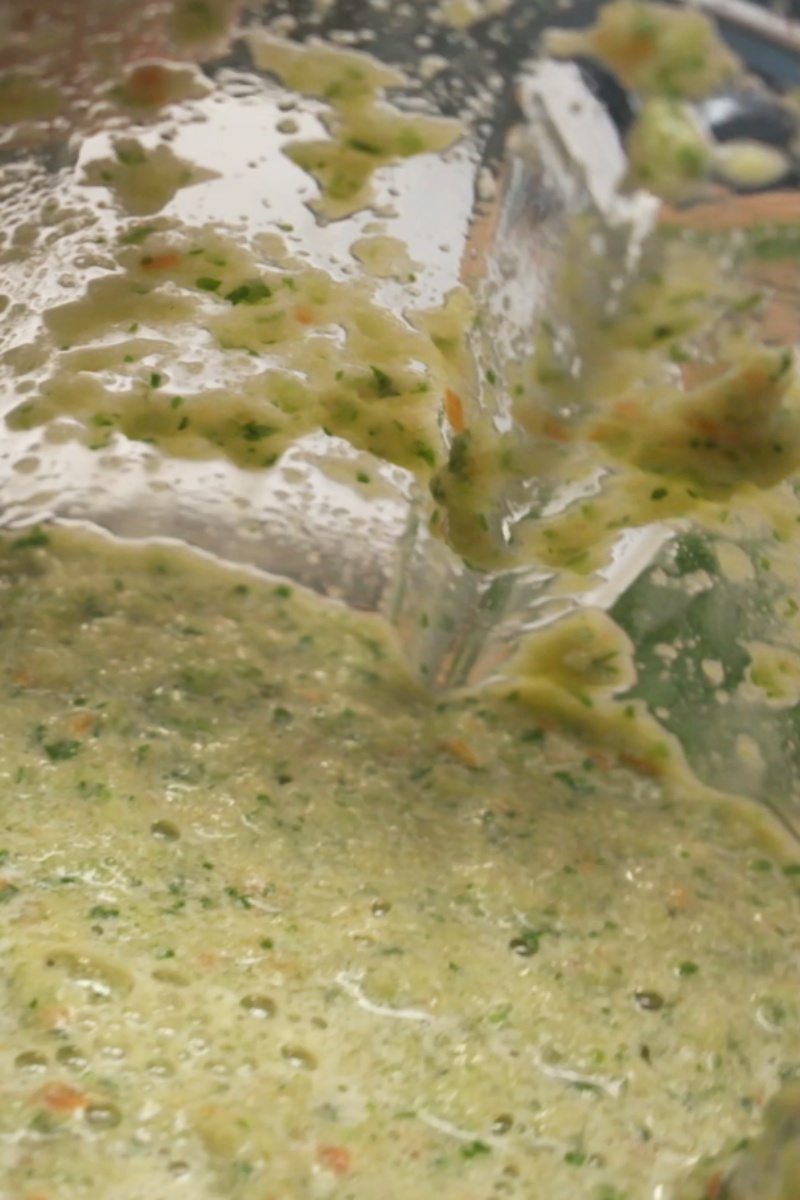 Homemade sofrito with cilantro, culantro, and spices