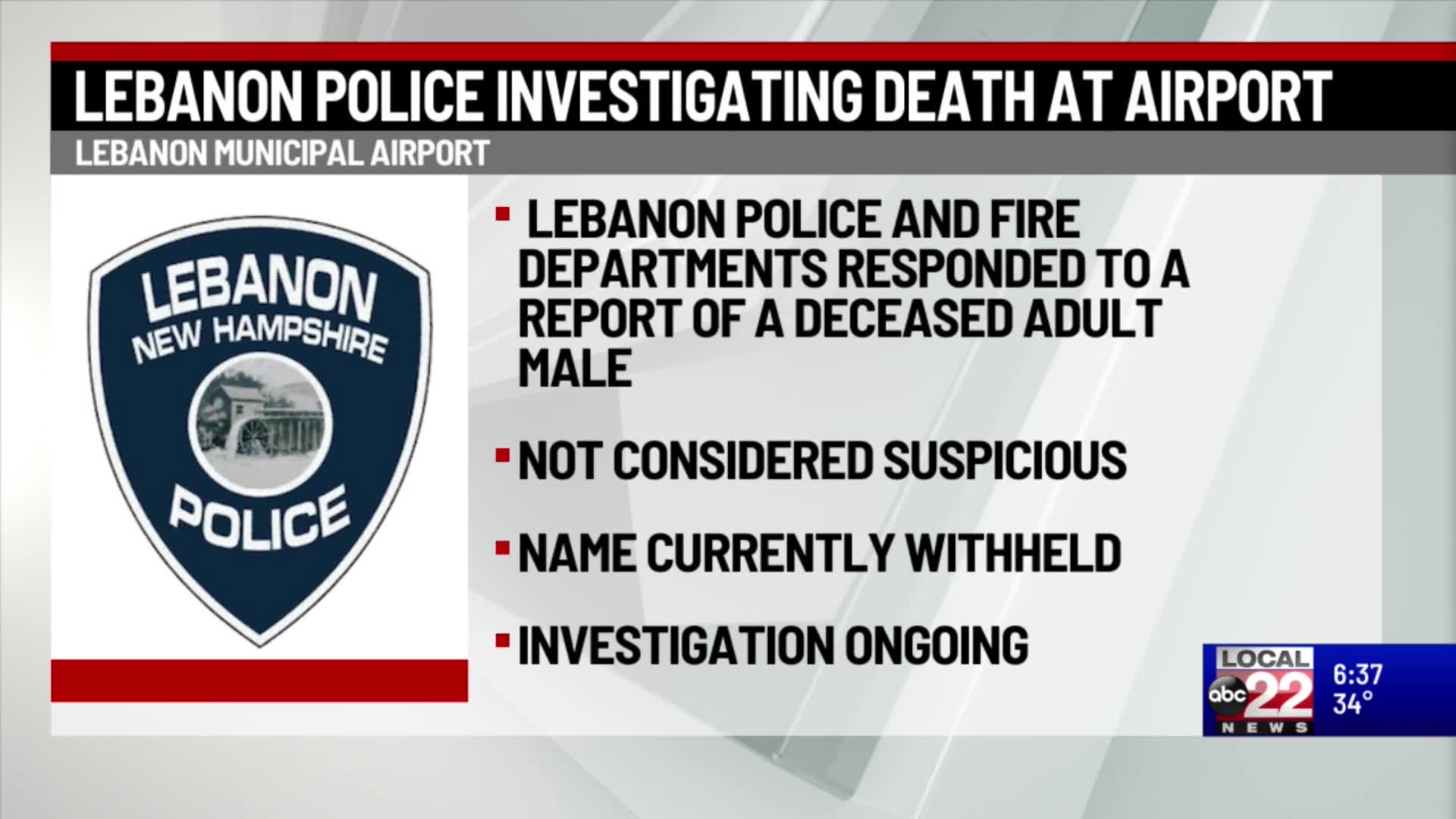 Lebanon PD investigates reported death at local airport