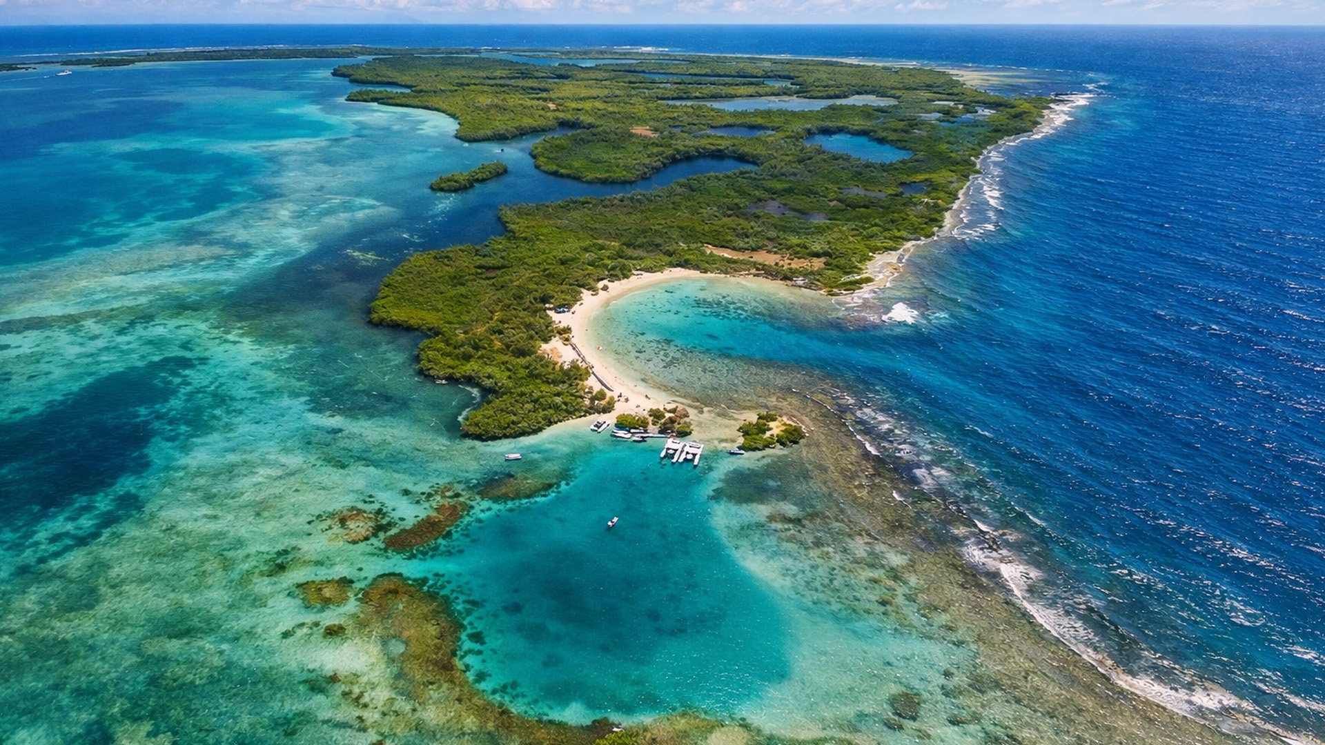 Clear water and small islands in Morrocoy Venezuela