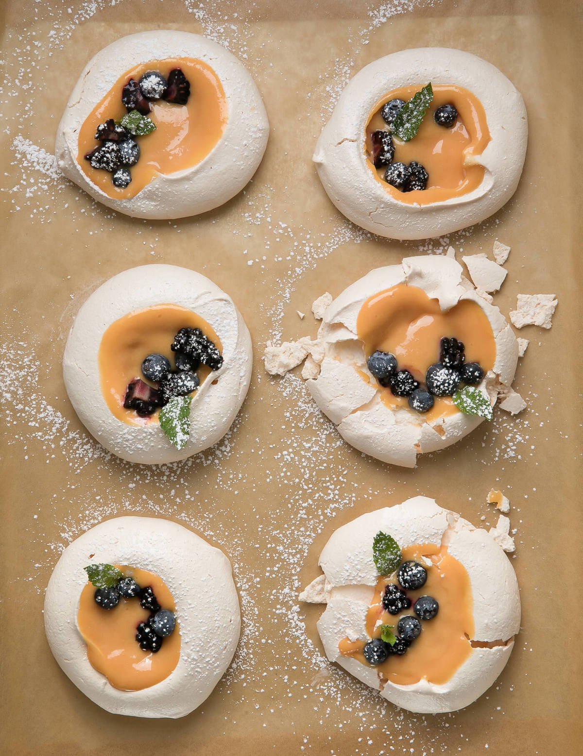 Cloud-like pavlovas with smooth lemon curd