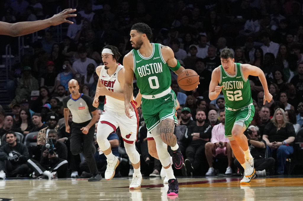 Brown scores 43, Tatum has triple-double and Celtics run away from Heat ...