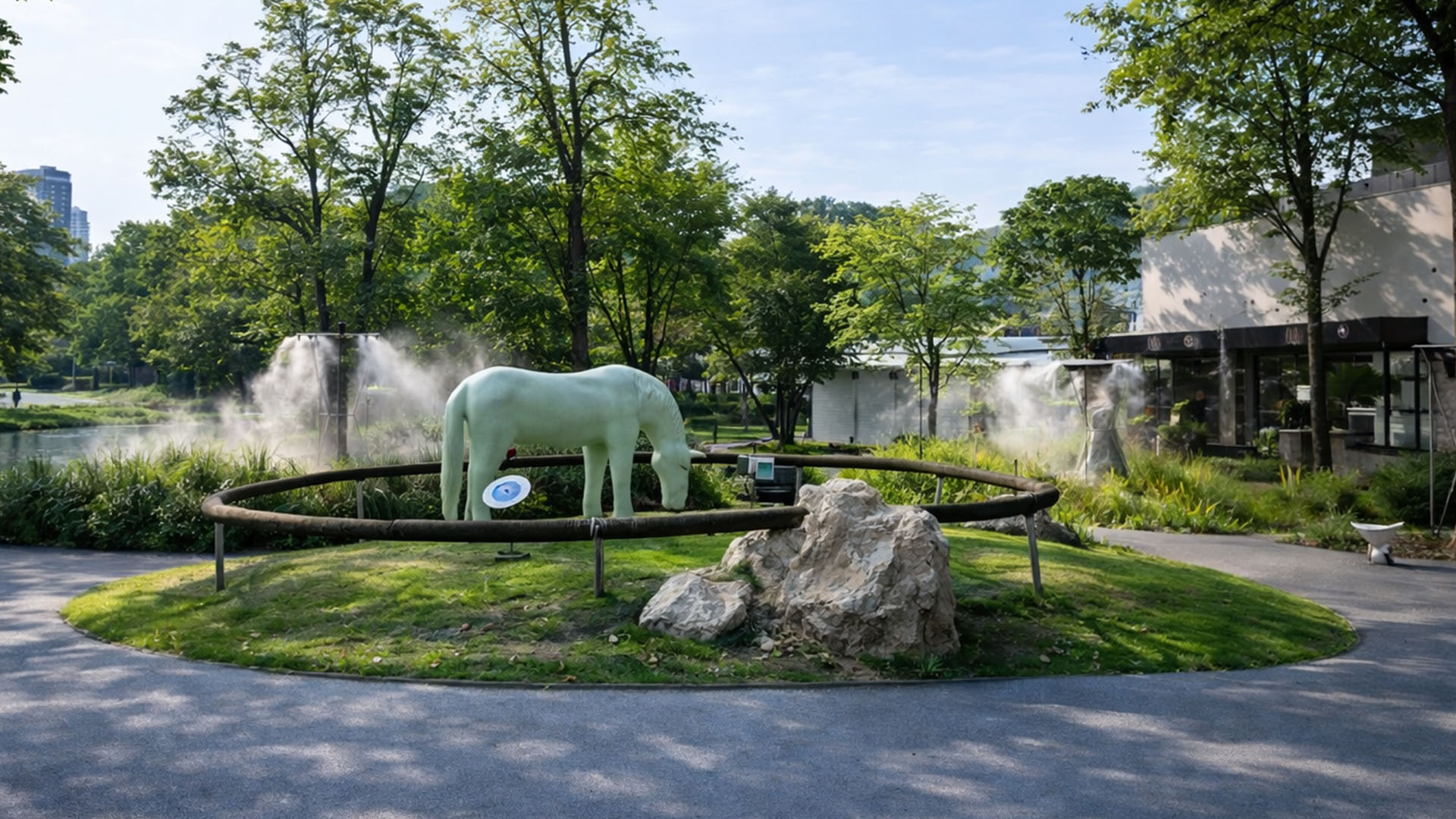 A designed green space within a private area in China