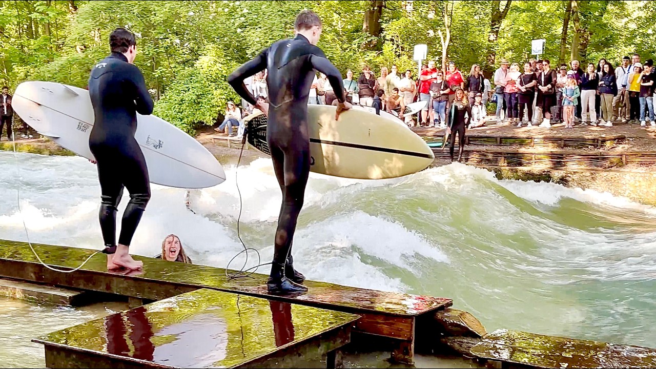 First time surfing Eisbach River wave: How hard can it be?
