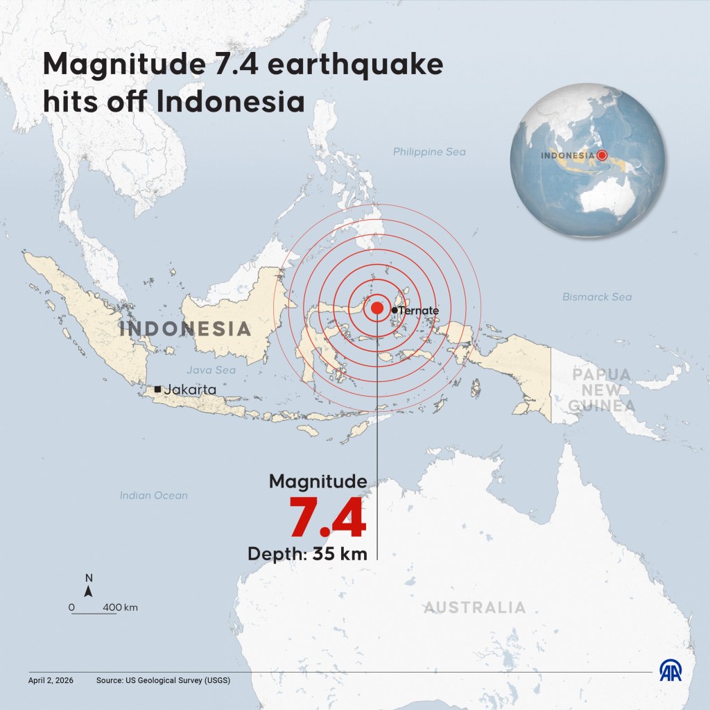 Tsunami warning triggered after 7.4-magnitude earthquake strikes Indonesia