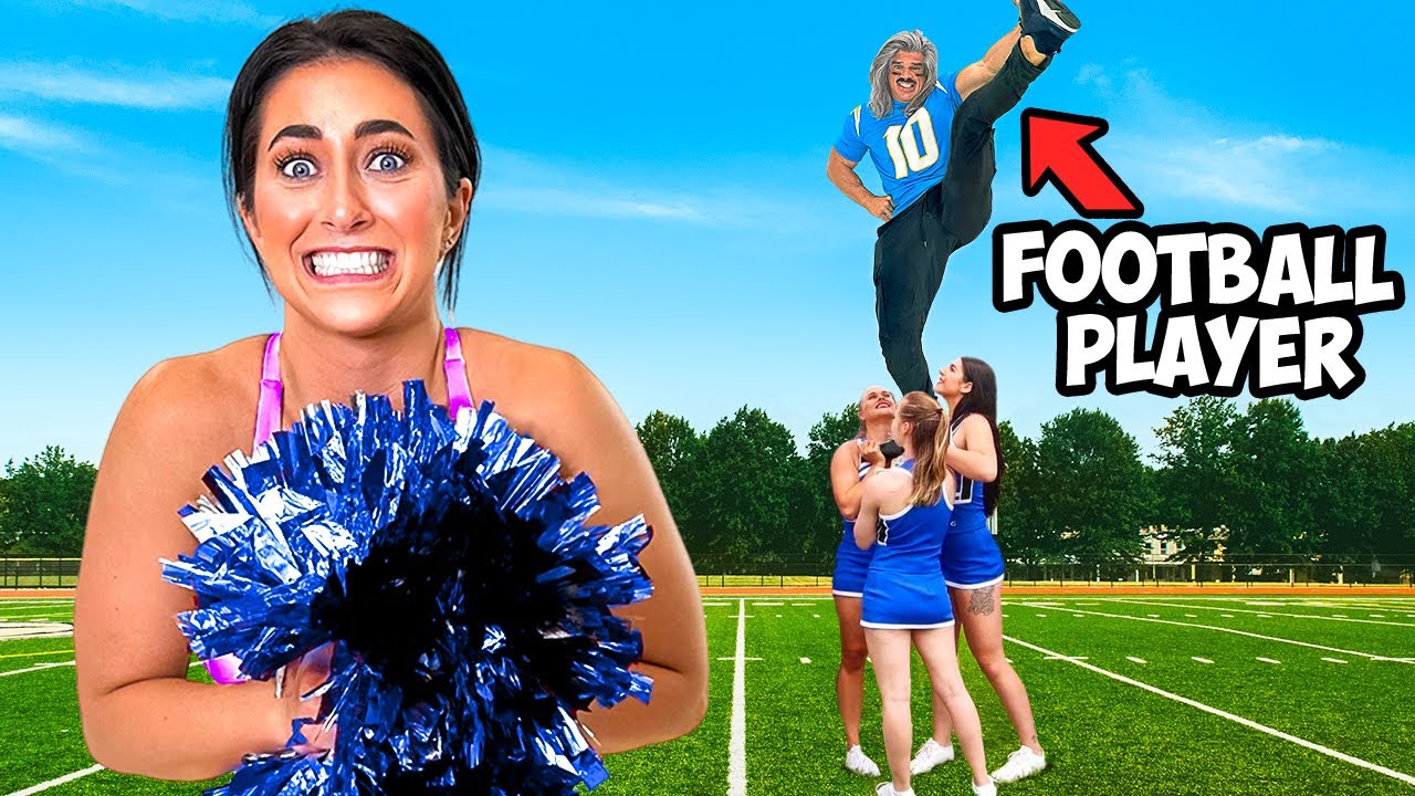 Cheerleaders transform strong football players into high flying stunt ...