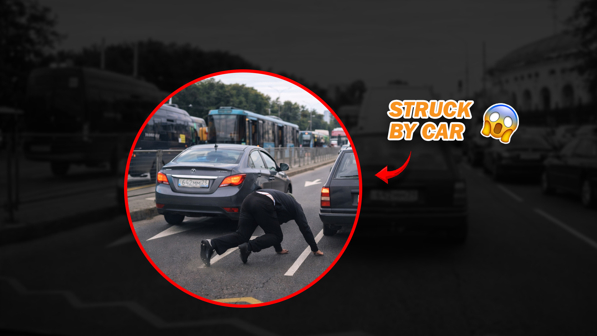 Careless pedestrian man struck by passing vehicle