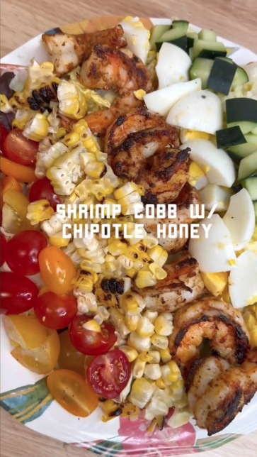 Shrimp cobb salad with chipotle honey, sweet & spicy delight