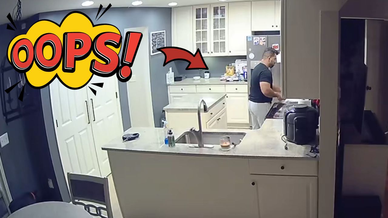 Man slips and falls headfirst down stairs after opening the door