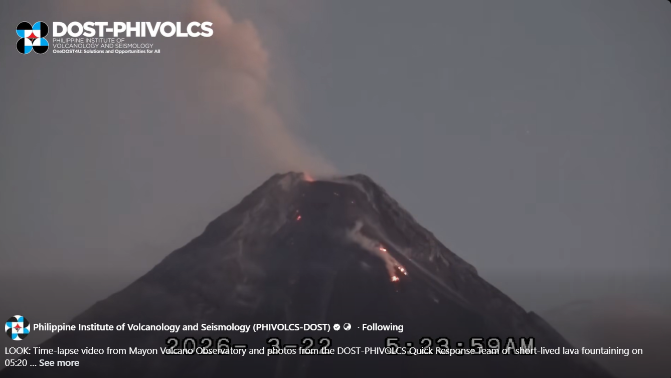 Look: Lava fountaining on day 77 of Mayon Volcano’s effusive eruption