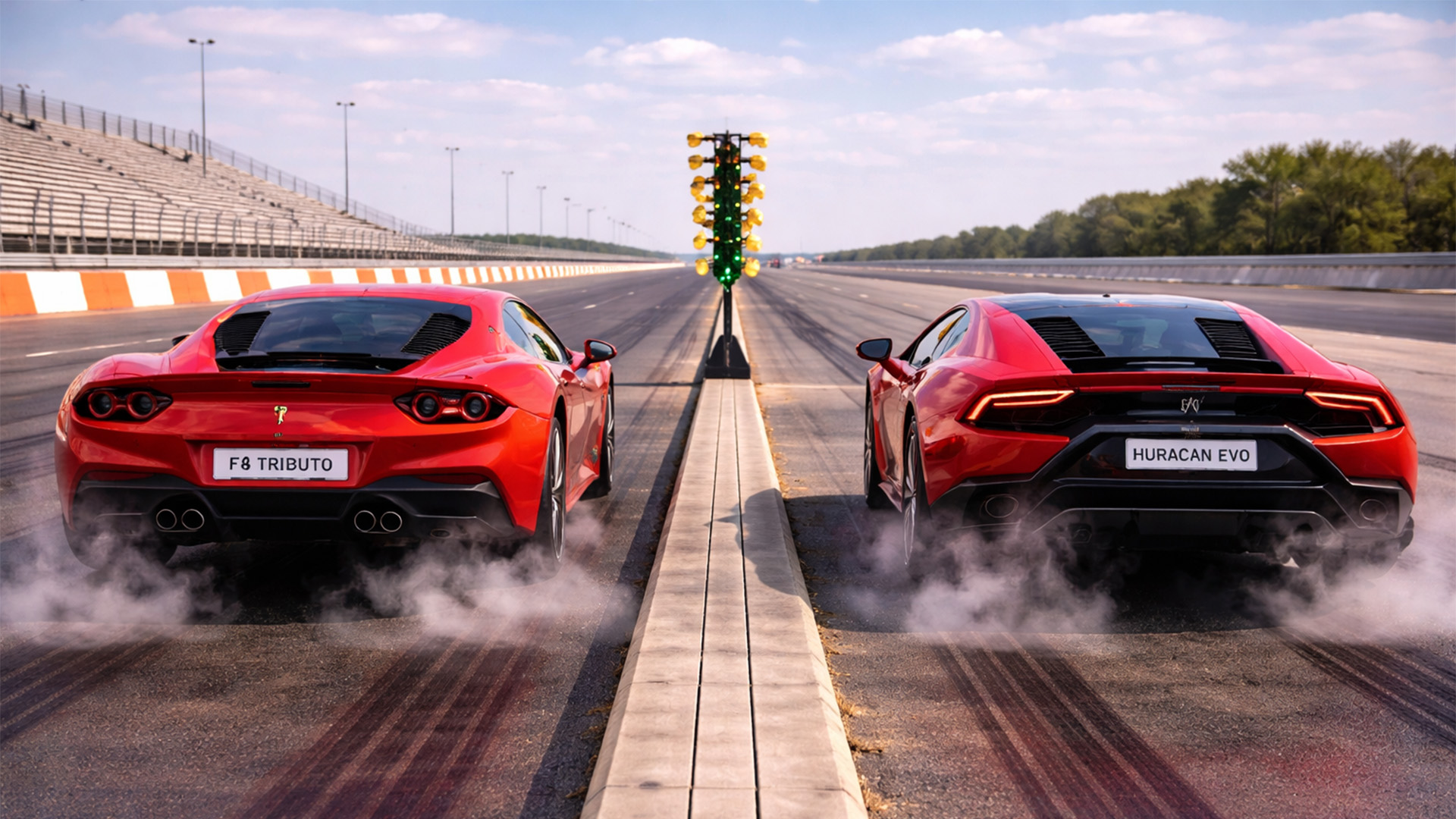 Ferrari F8 Tributo VS Huracan EVO drag race