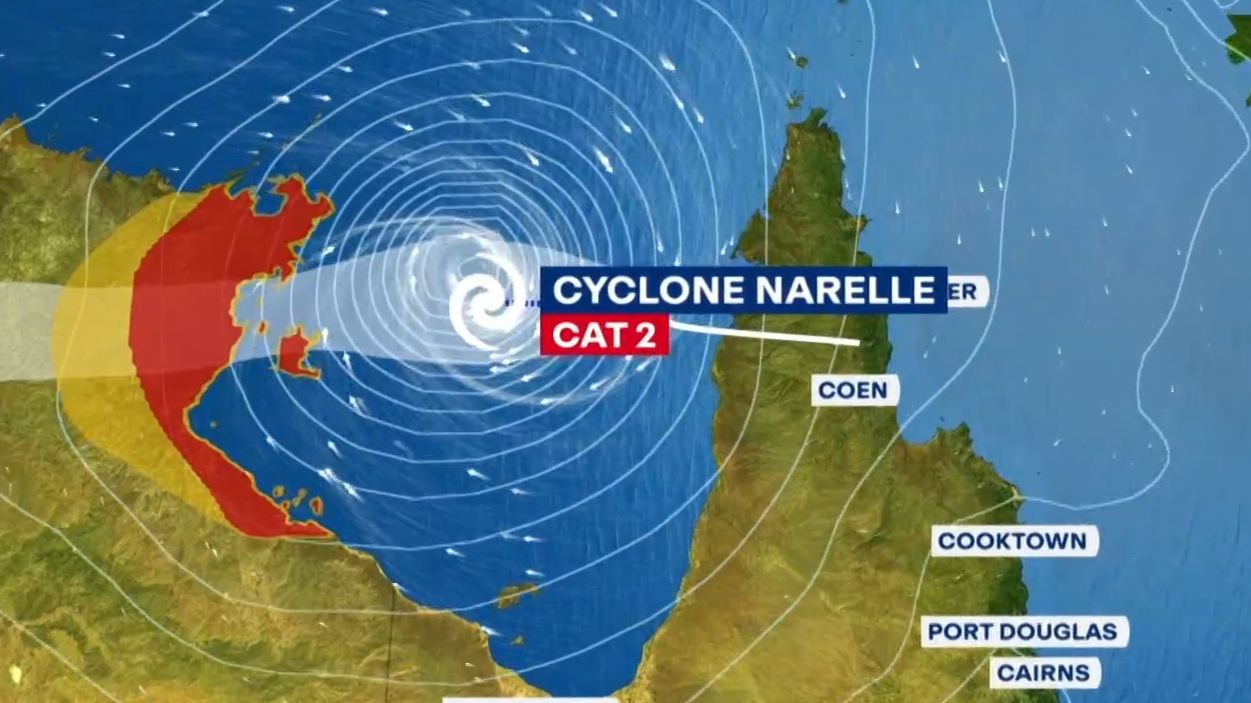 Cyclone Narelle to redevelop offshore tonight before barrelling south