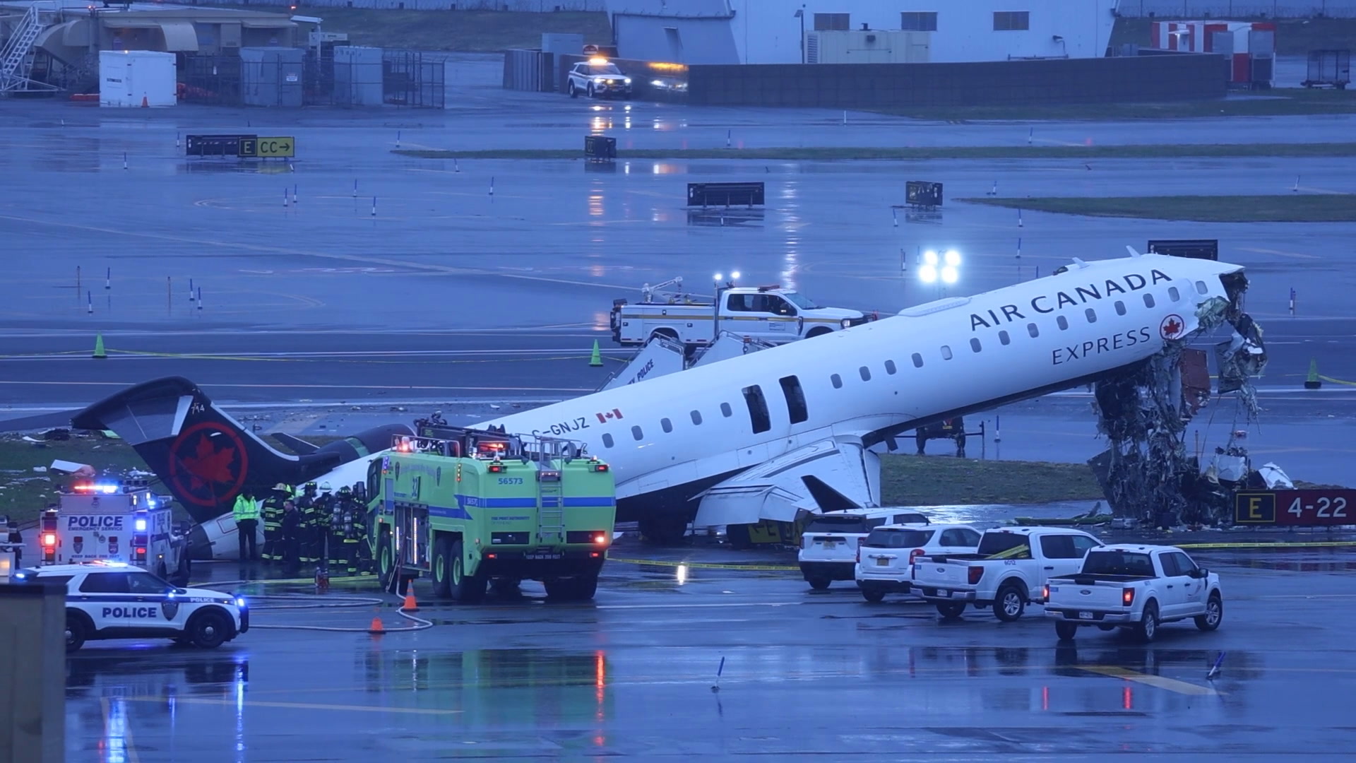 Aftermath of fiery Air Canada plane crash into airport fire truck at ...