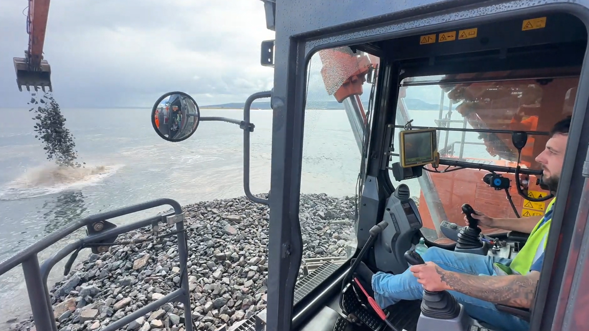 Operator perspective inside a large excavator