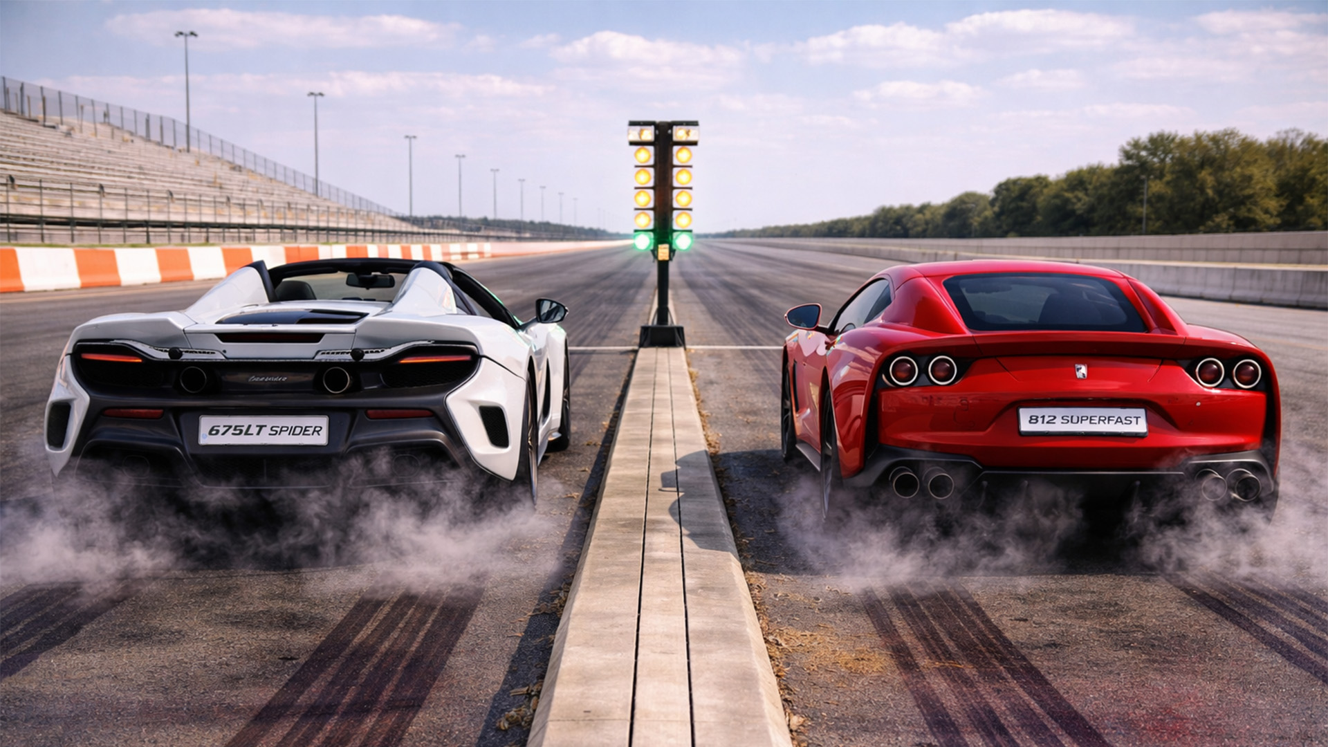 850 HP Ferrari 812 Superfast vs McLaren 675LT Spider drag race