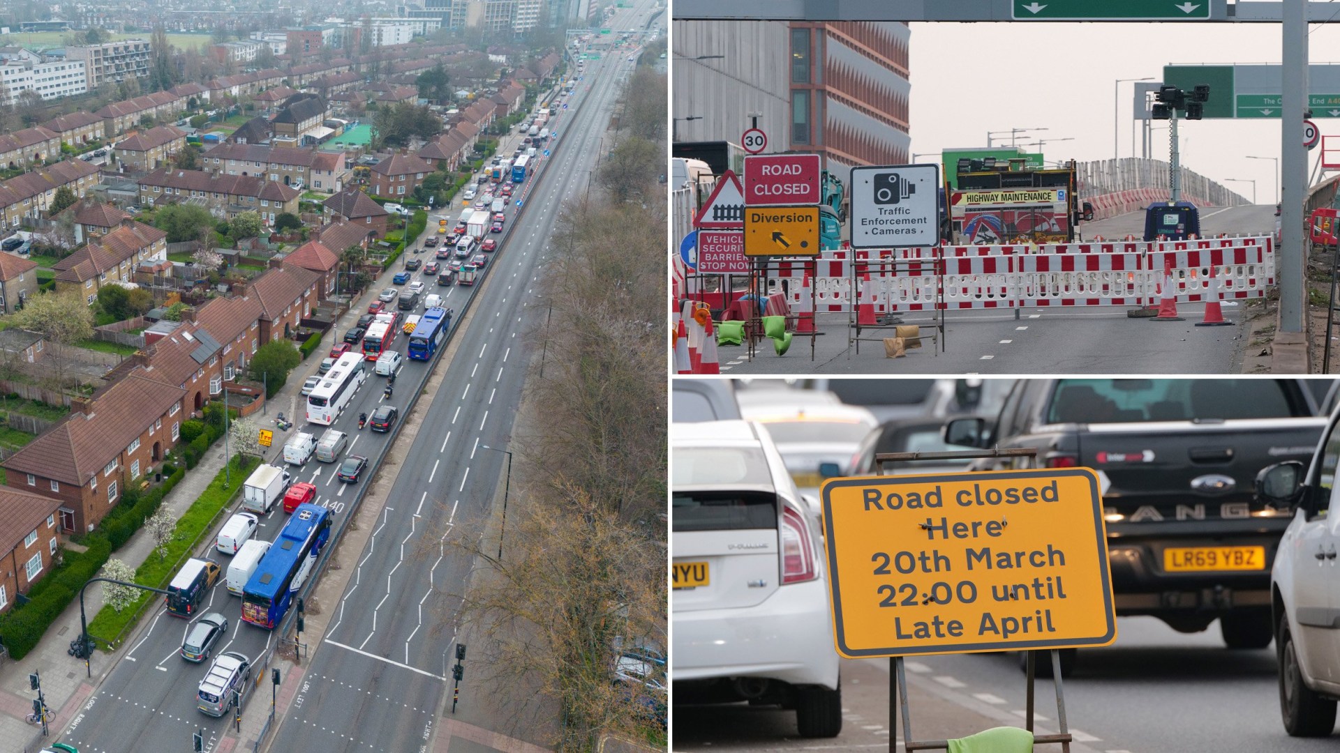 Motorists seen queuing for hours after A40 closures
