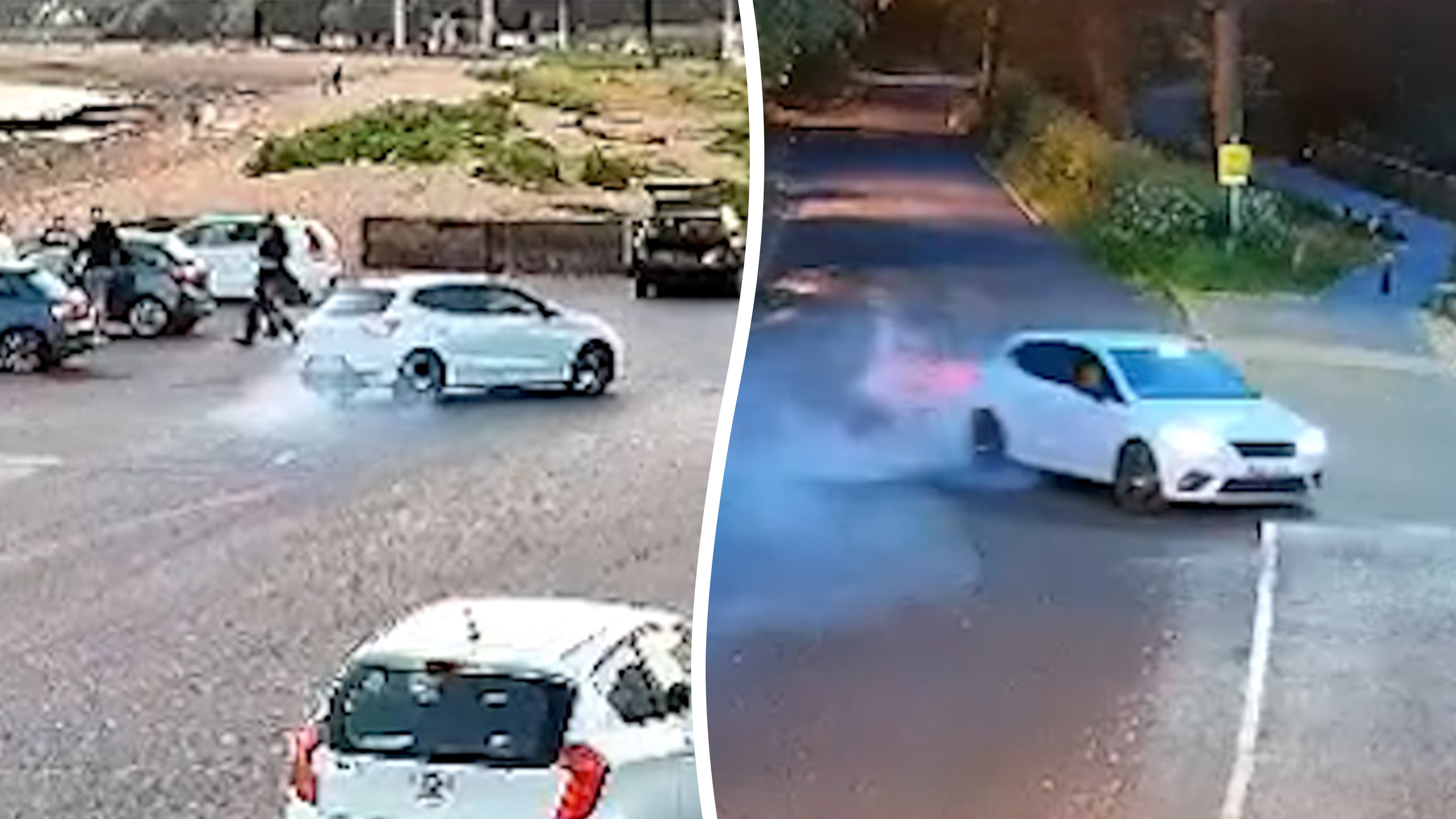 CCTV shows 'wannabe boy racer' performing dangerous drifts near kids