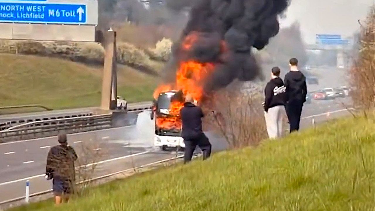Manchester City fan bus erupts in flames en route to final