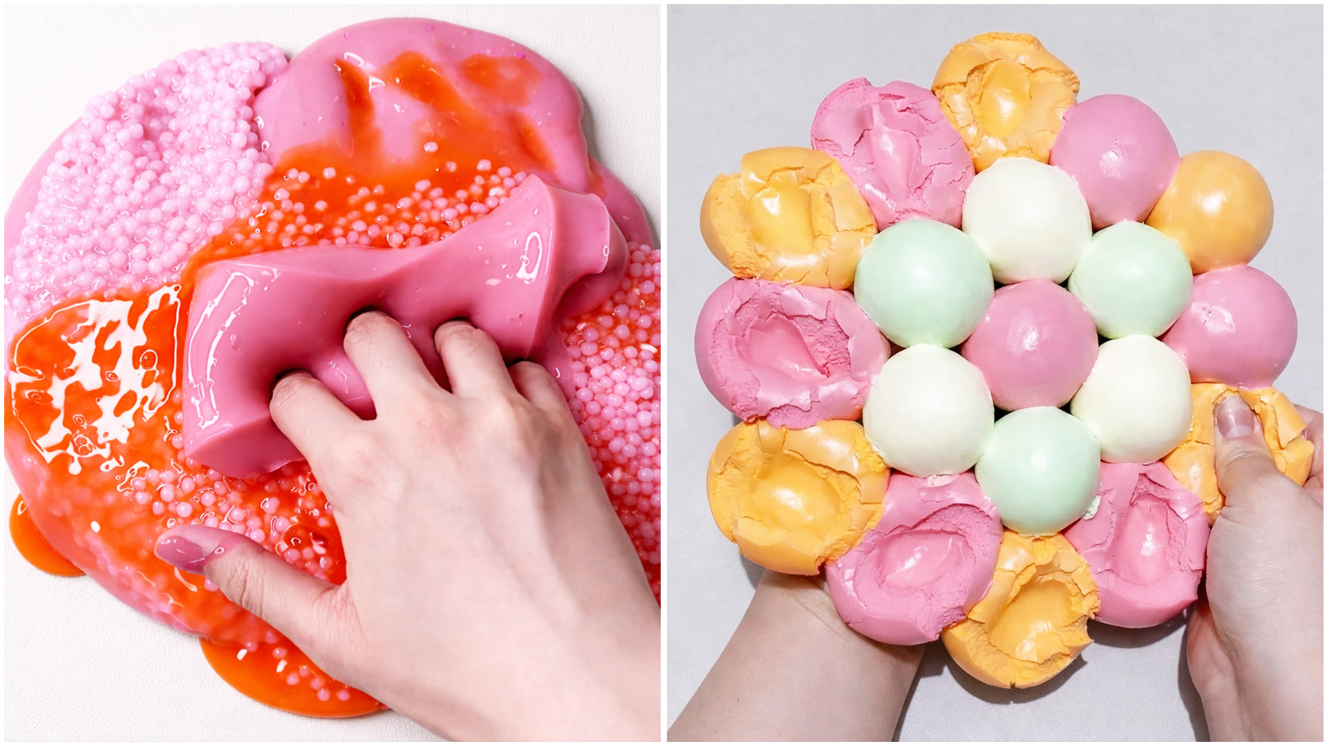 Colorful slime press and pastel crunch mix
