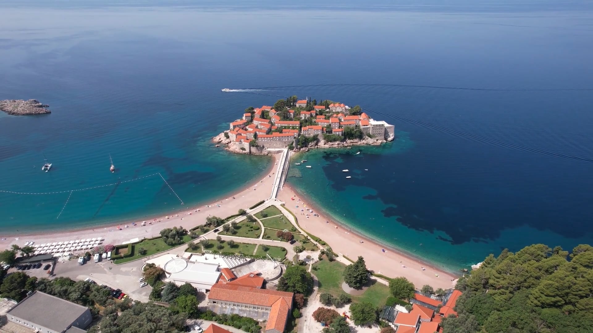 Drone over Sveti Stefan Island: Montenegro's luxury resort - Worldwide