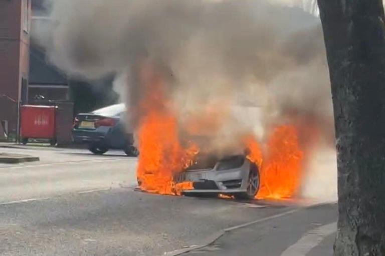 Mercedes goes up in flames on Stoke-on-Trent A53