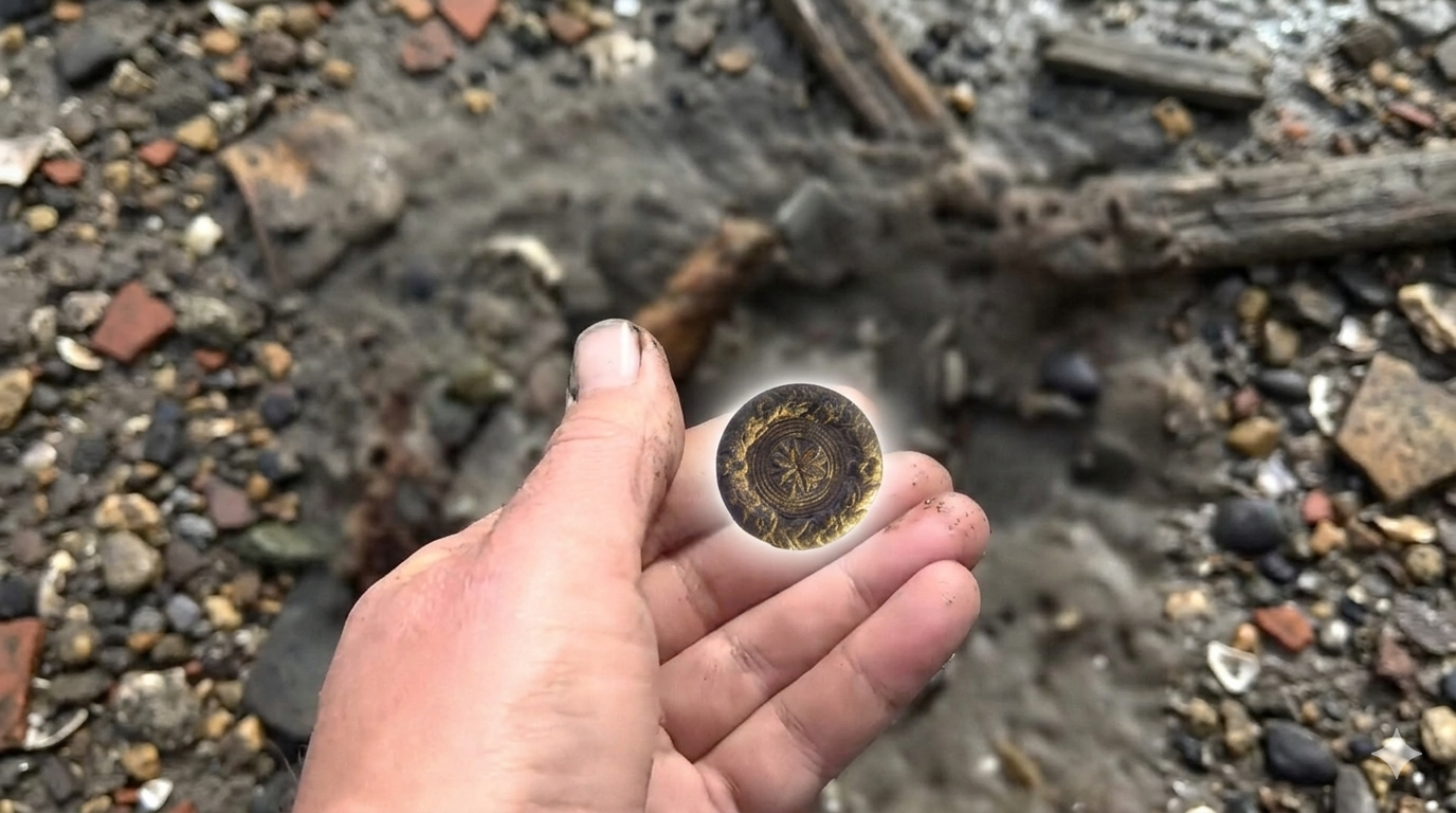 Latin motto button found in Thames mud