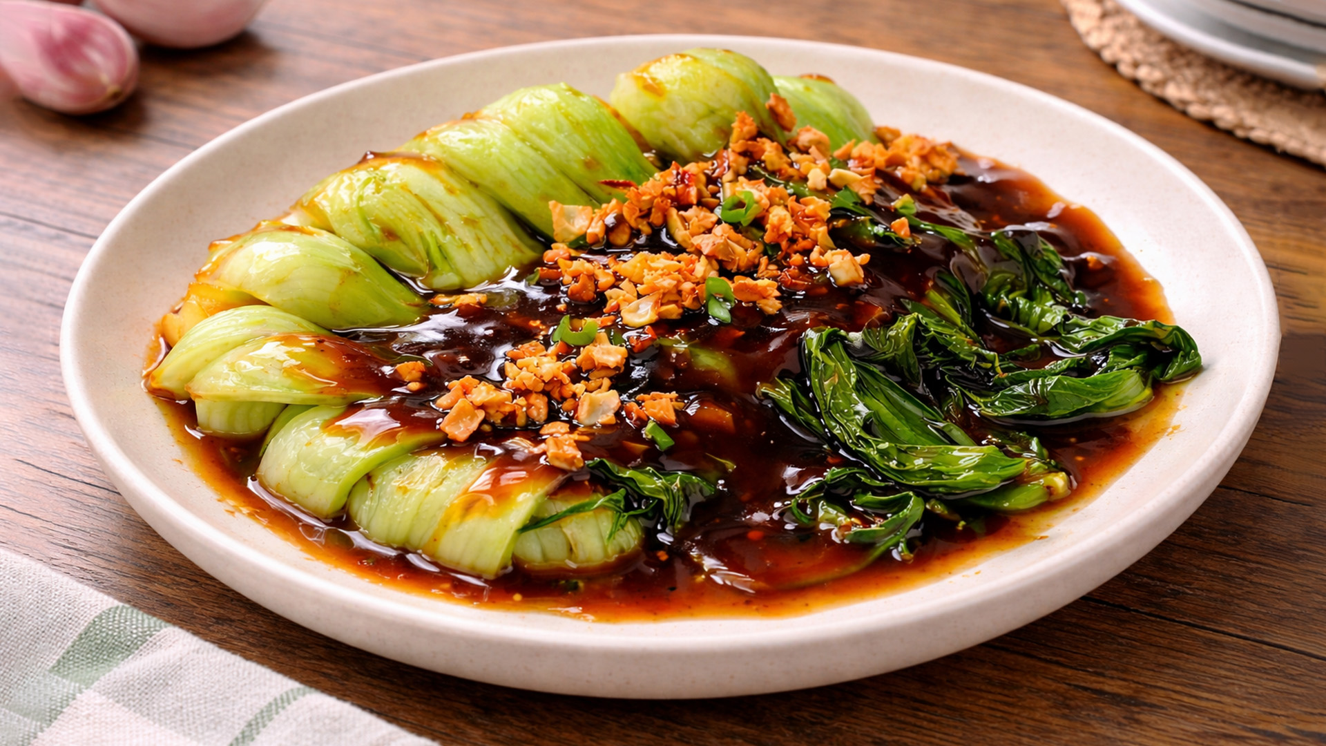 Fresh bok choy cooked in a savory sauce