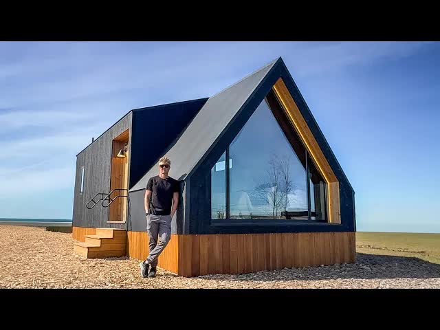 Inside the 400 square foot prefab cabin with a bold signature look!
