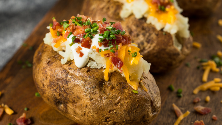 Transform simple baked potatoes into a hearty entree with one BBQ topping