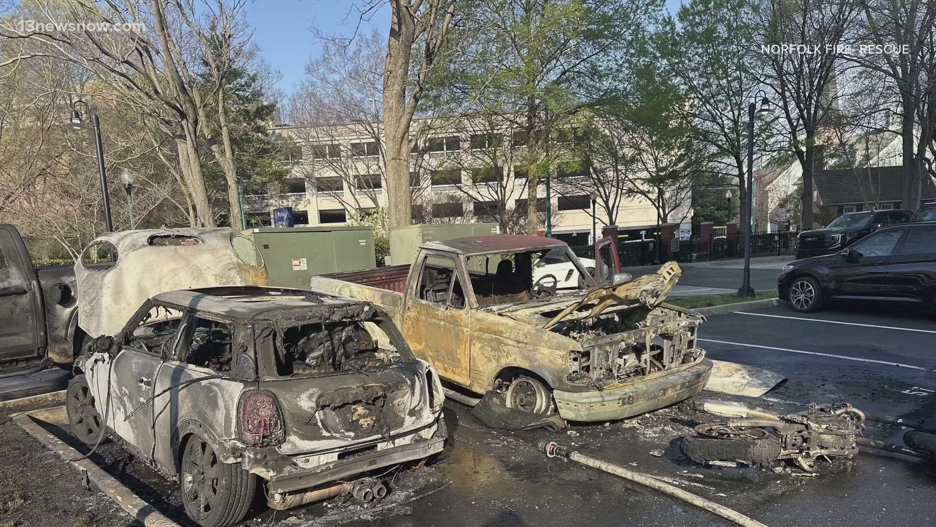 3 vehicles, motorcycle catch fire in Norfolk