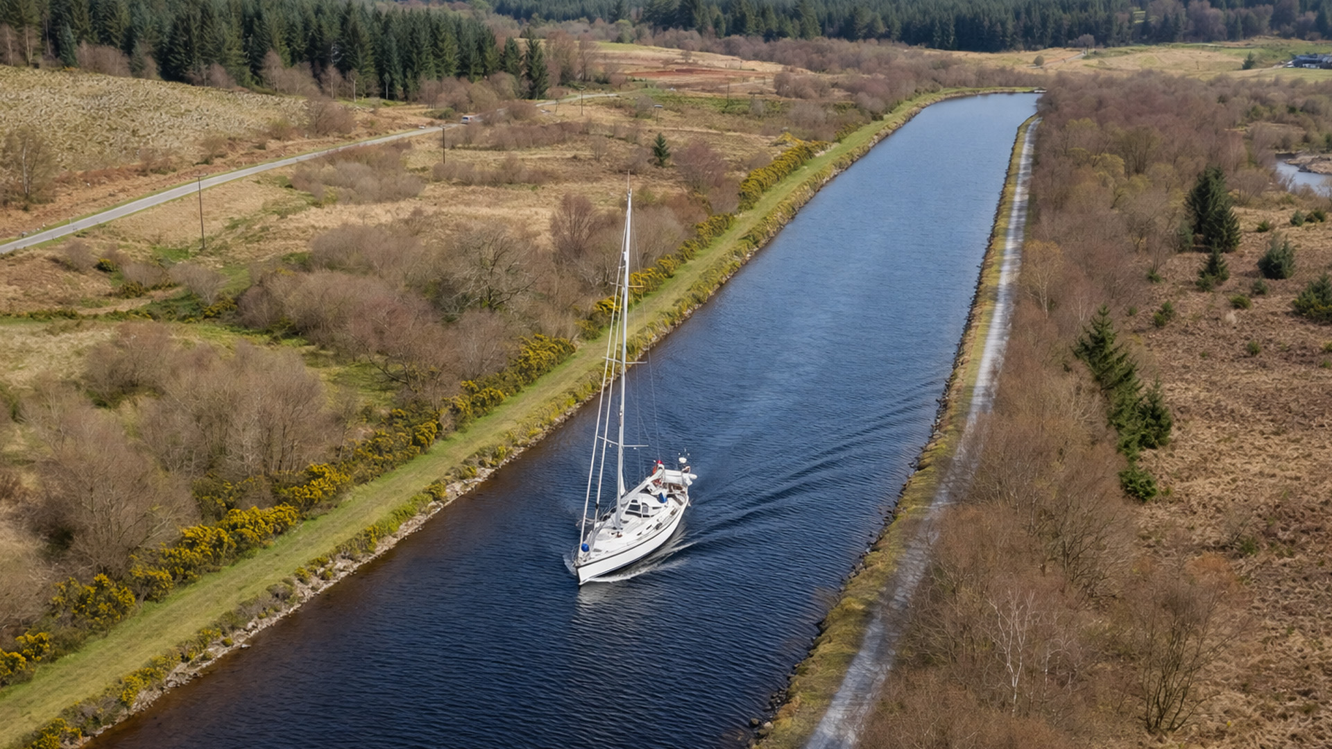A straight waterway cutting through open land