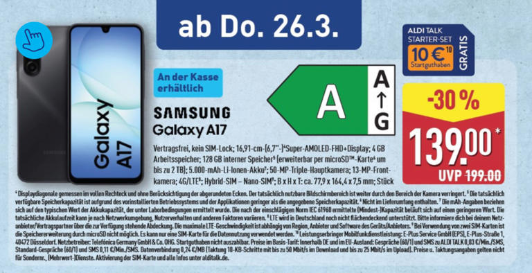 Aldi verkauft heute ein neues Samsung-Handy direkt an der Kasse günstiger