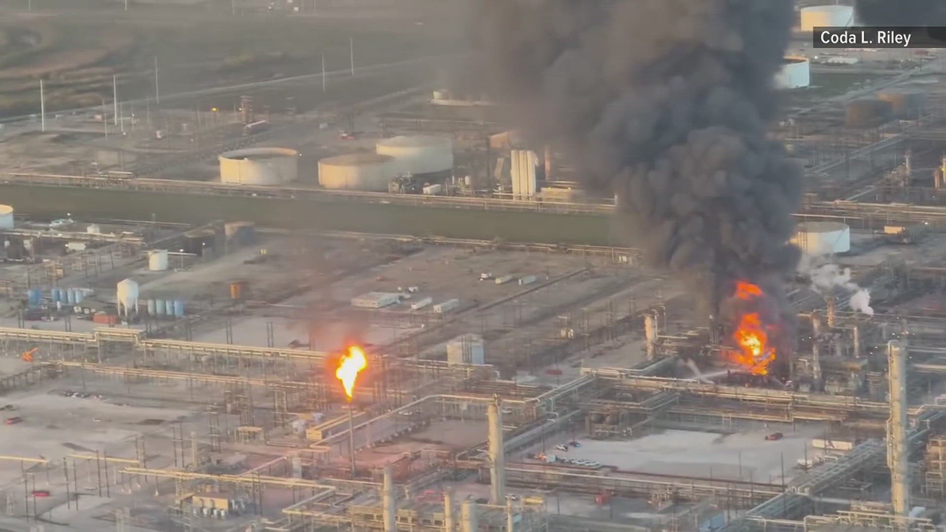Aerial video shows aftermath of Valero refinery explosion