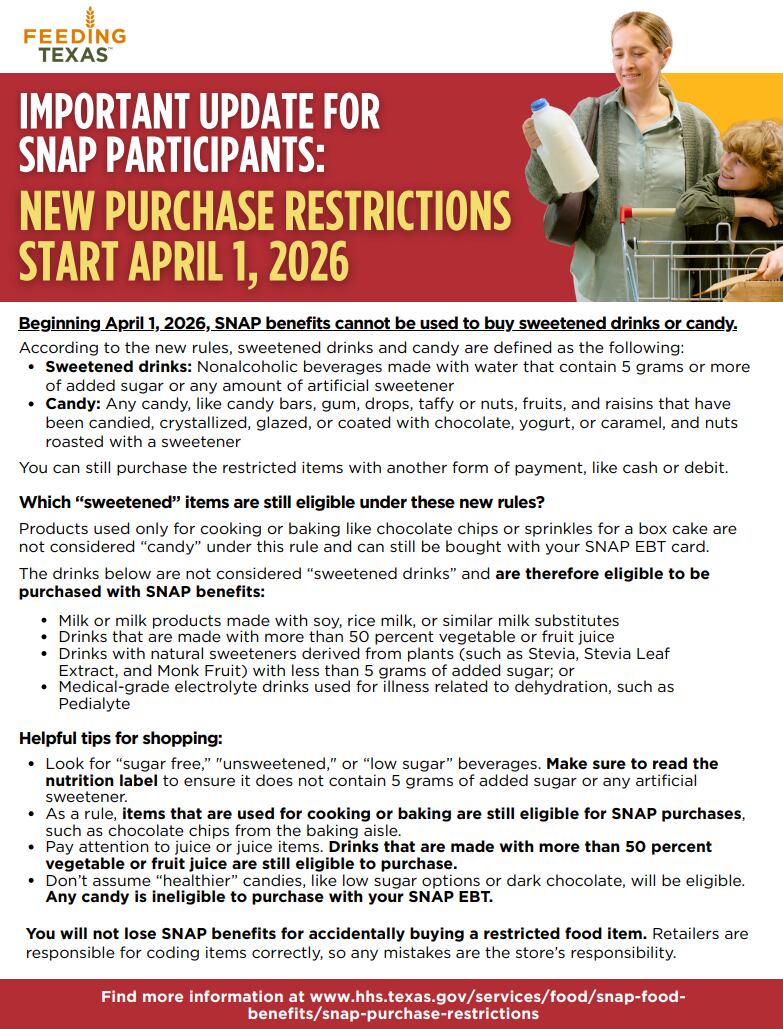 New SNAP regulations on sugary drinks, candy, take effect in Texas April 1