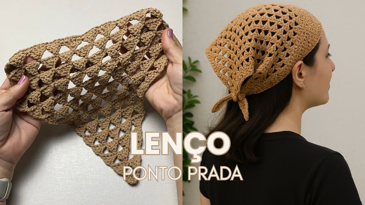 Lenço ou bandana estilo Prada em crochê com ponto triângulo