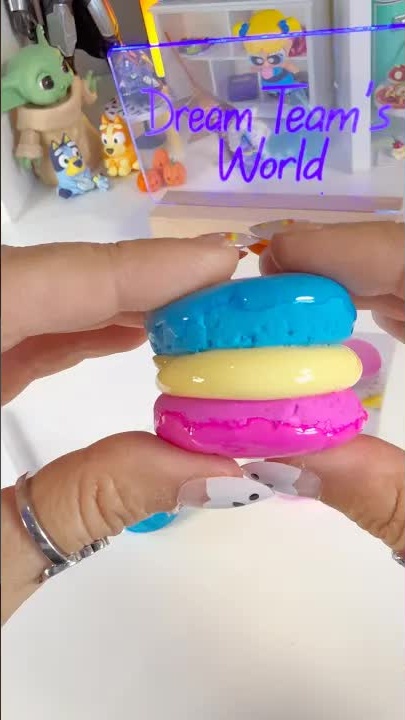 Slime life blue + pink macarons #slime #asmr #macaron