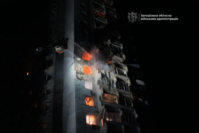 Russian drone hits residential high-rise in Zaporizhzhia, fires and ...