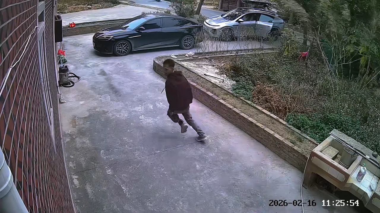 Man runs back in panic as barking dog chases him in Foshan, China